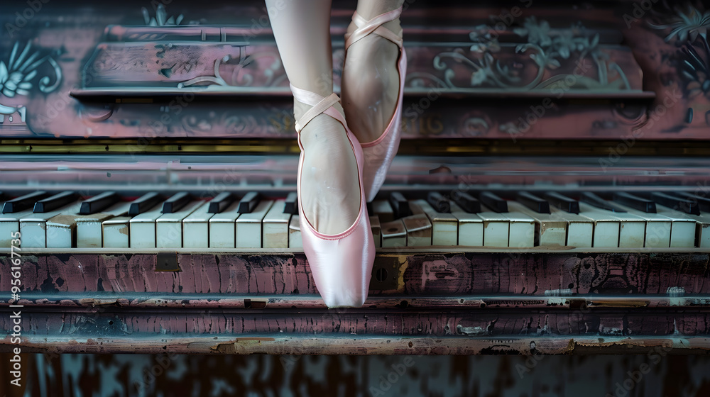 Ballet Dancer Standing En Pointe on a Grand Piano's Keys Stock Photo ...