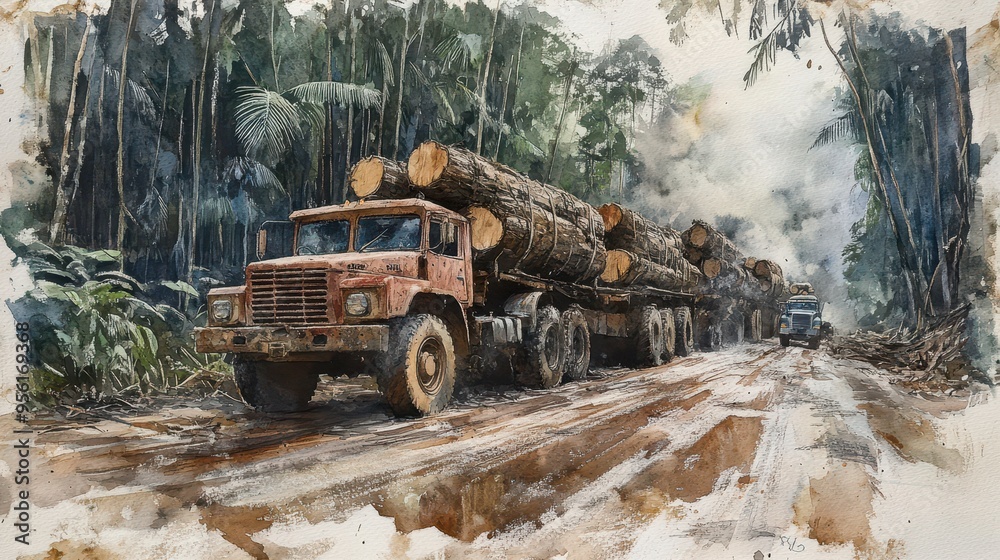 Deforestation Devastation: Logging Trucks Pillaging Ancient Trees in ...