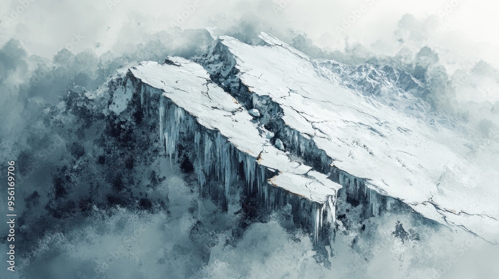 Melting Glaciers: Climate Change Symbol with Collapsing Icy Peaks in ...