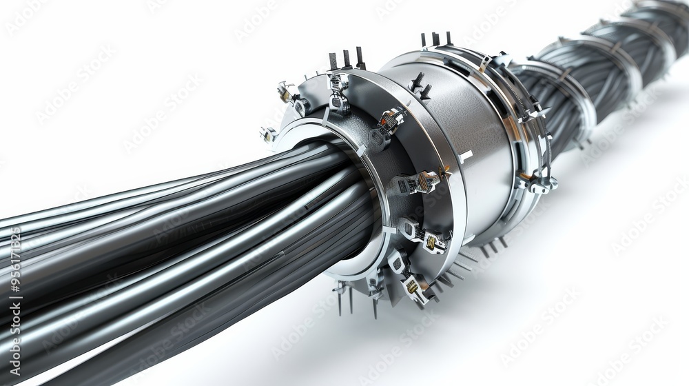 This detailed 3D rendering depicts a robust armored submarine fiber ...