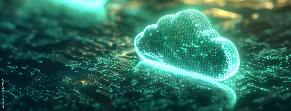 “Digital Background Featuring a Glowing Cloud Icon with Circuit Lines, Symbolizing Cloud ...