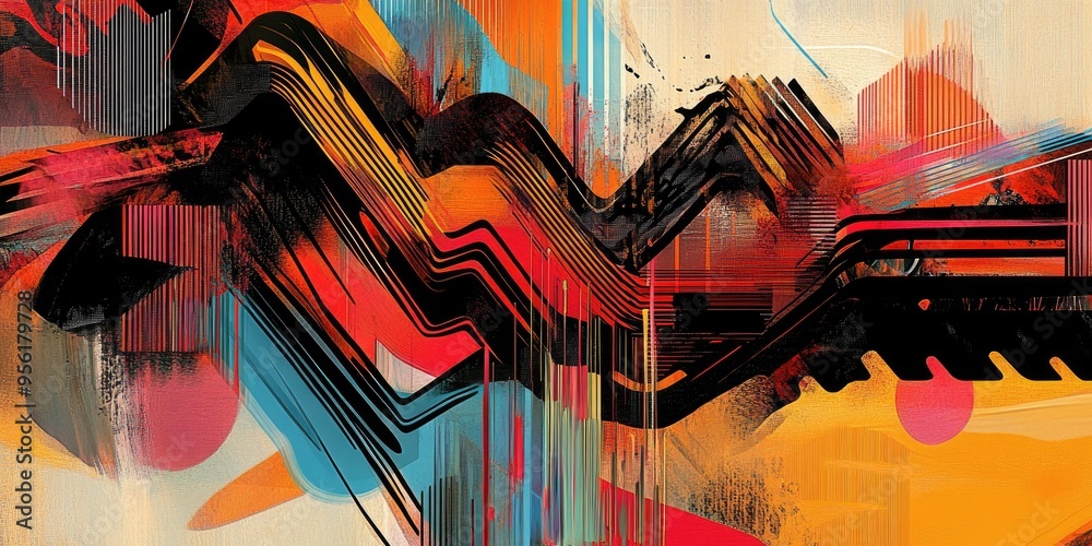 Dynamic abstract illustration showcasing zigzag lines that convey ...
