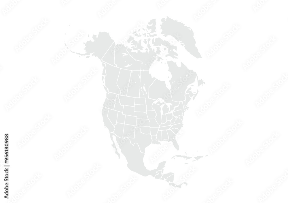 Detailed Map of America with isolated countries.United States, Canada ...