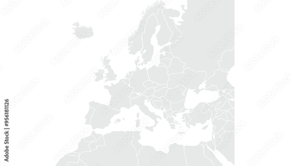 The political map of Europe Grayscale,isolated on white background ...