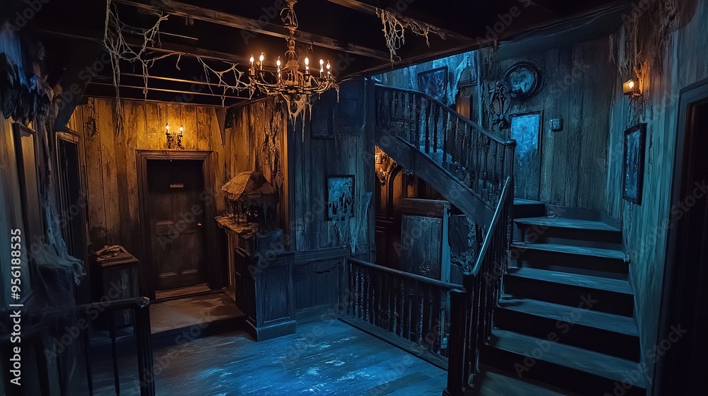 A haunted house setup with animatronics and special effects, creating a ...