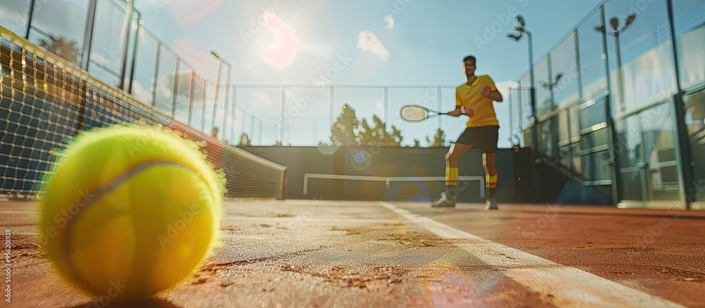 Padel player on the court background outdoors with copy space image for ...