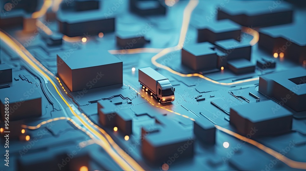 A map with multiple delivery routes highlighted, symbolizing the ...