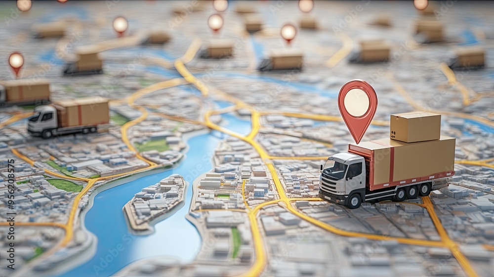 A map with multiple delivery routes highlighted, symbolizing the ...