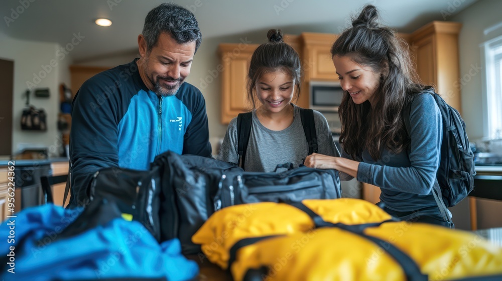 Family members rehearsing emergency evacuation procedures with their ...