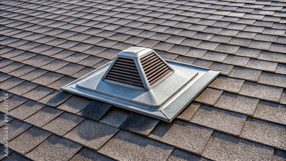 Aerial static vent installed on shingle roof for attic ventilation ...