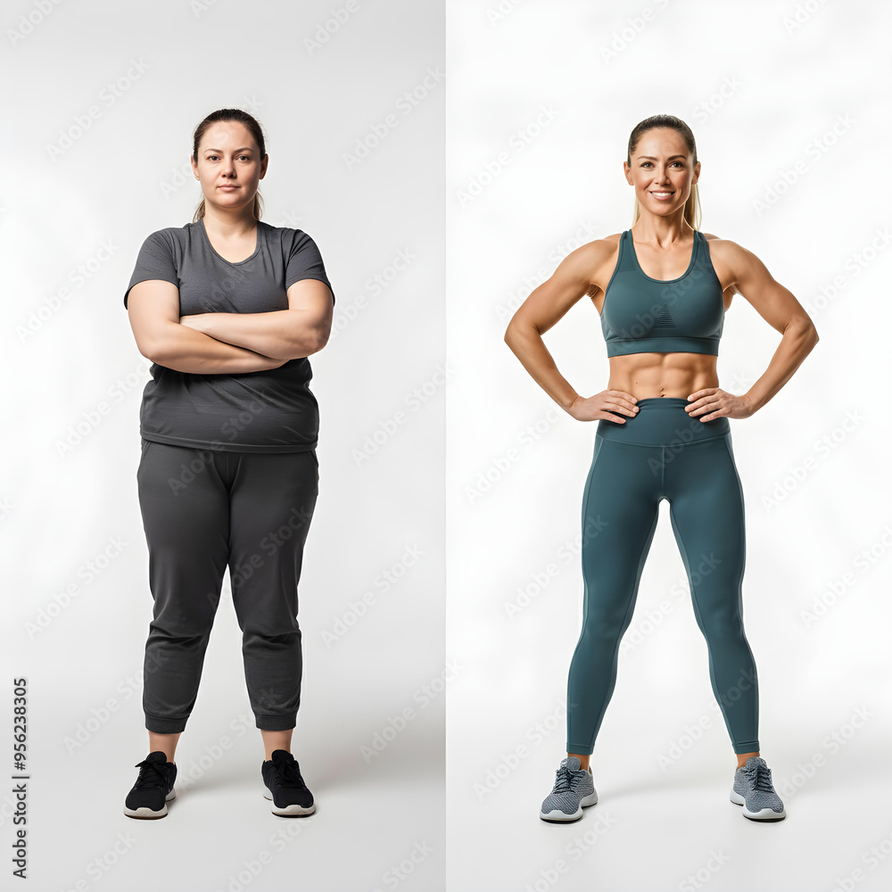 Before and after weight loss transformation comparison of a lady ...
