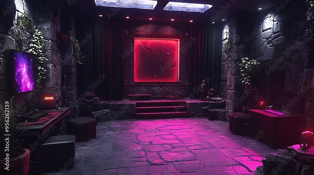 A dark and atmospheric gothic lair gaming room, with black velvet ...