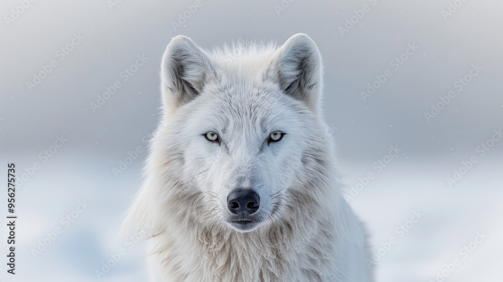 Wild alaskan tundra wolf is looking at the camera Canis lupus arctos ...