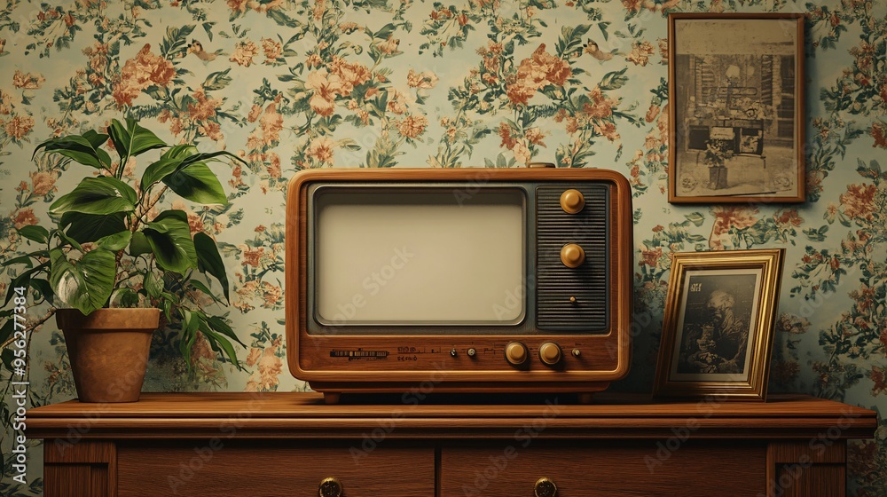 vintage retro object mock-up, classic radio, blank screen where the ...