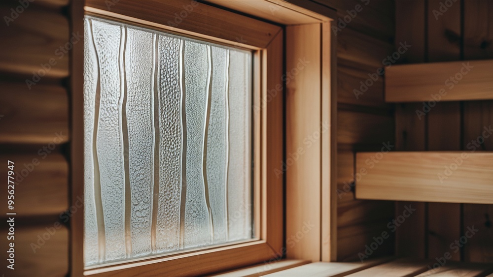 Cozy Sauna Window with Frosted Glass and Condensation Stock Photo ...