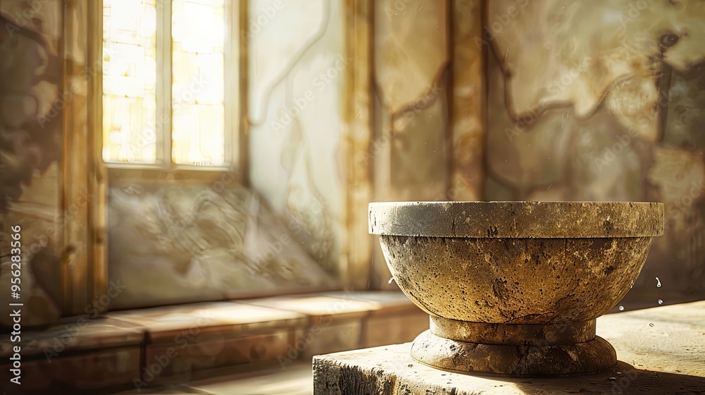 Stone vessel for holy water in the church Christianity and six hoary on ...