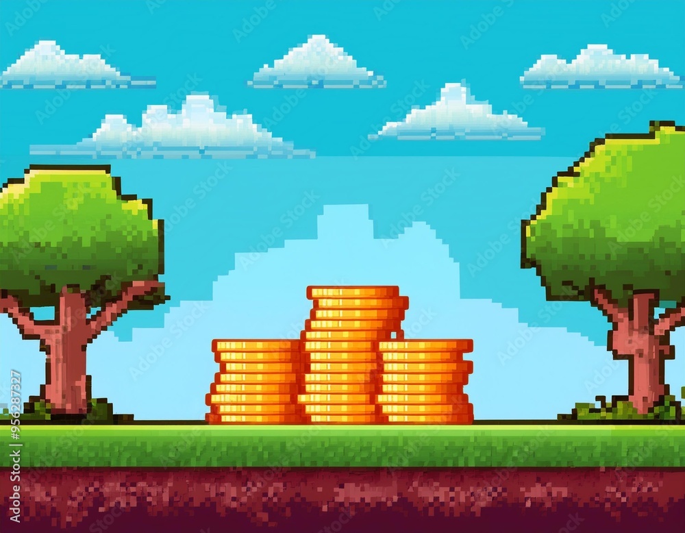 Vector illustration of a retro 8-bit video game victory screen ...