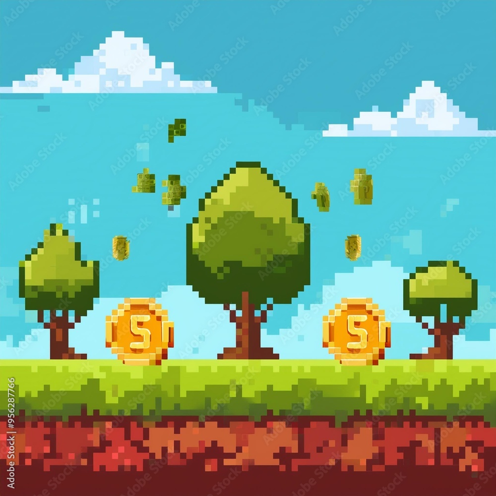 Vector illustration of a retro 8-bit video game victory screen ...