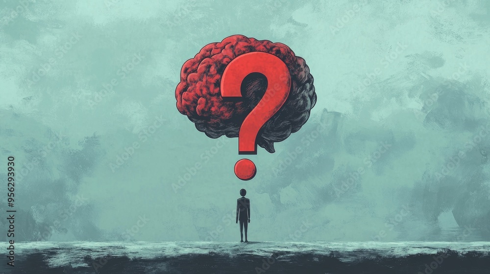 High resolution 2D cartoon representation of a human contemplating ...