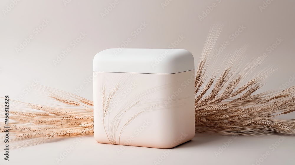 A rice box mockup incorporating a design of gently curved lines ...