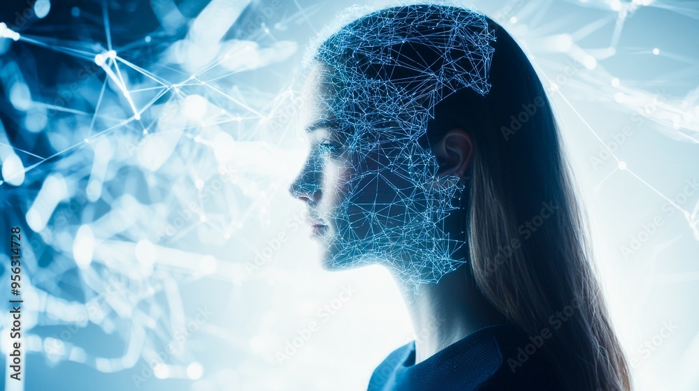 Artificial intelligence, a humanoid cyber girl with a neural network ...