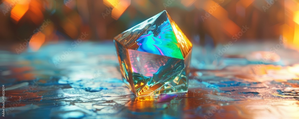 Transparent 3D octahedron with iridescent patterns, 4K hyperrealistic ...