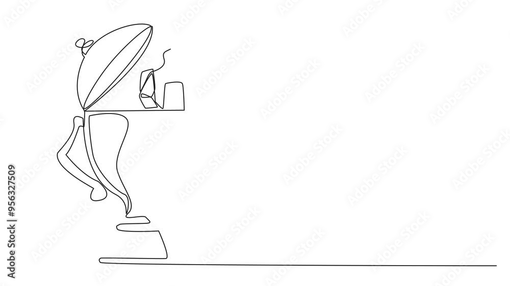 Self drawing animation of single one line drawing astronaut emerges ...