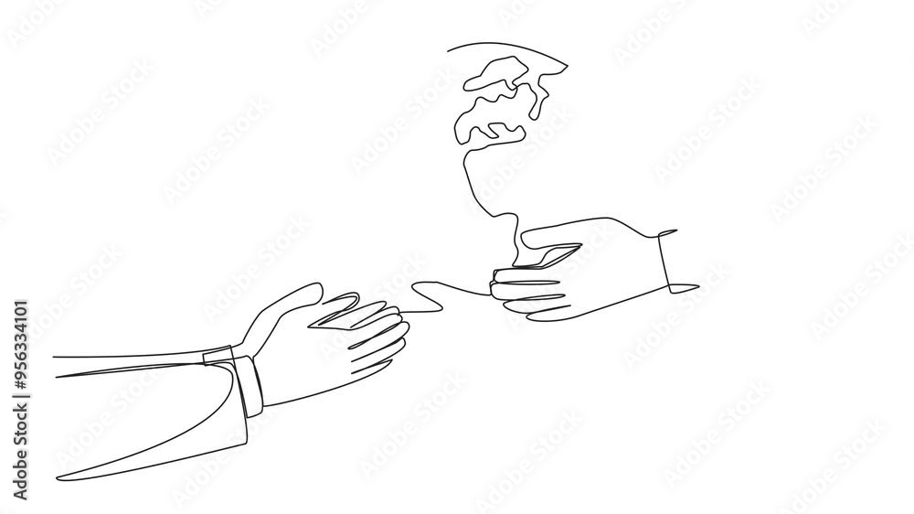 Animated self drawing of single continuous line drawing a hand giving ...