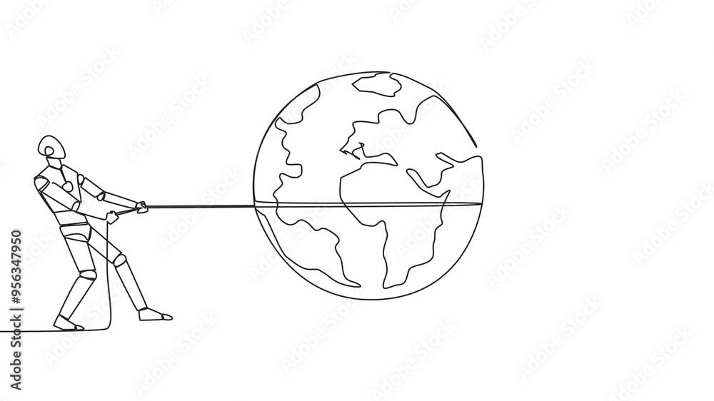 Self drawing animation of continuous one line drawing two robots ...
