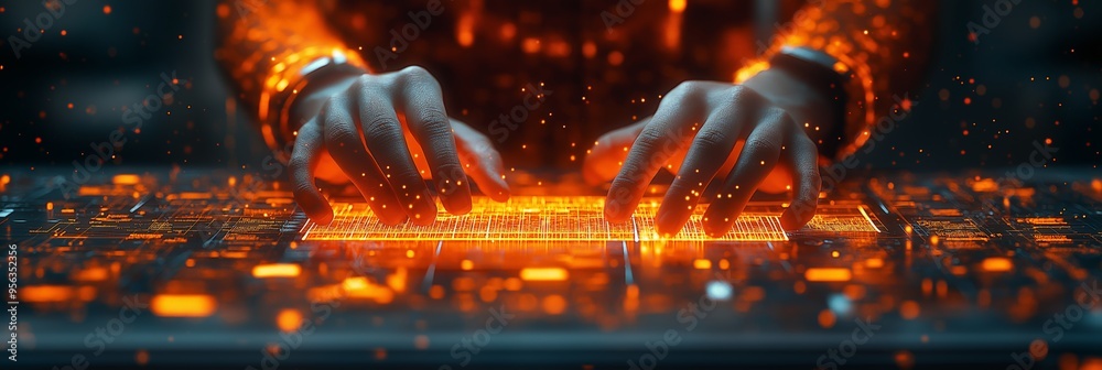 Person Using Barcode Scanner and Tablet in a High-Tech Warehouse with ...