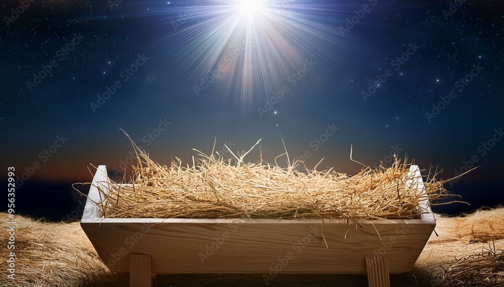 Manger in the Glow of the Star A close-up of the manger bathed in a ...