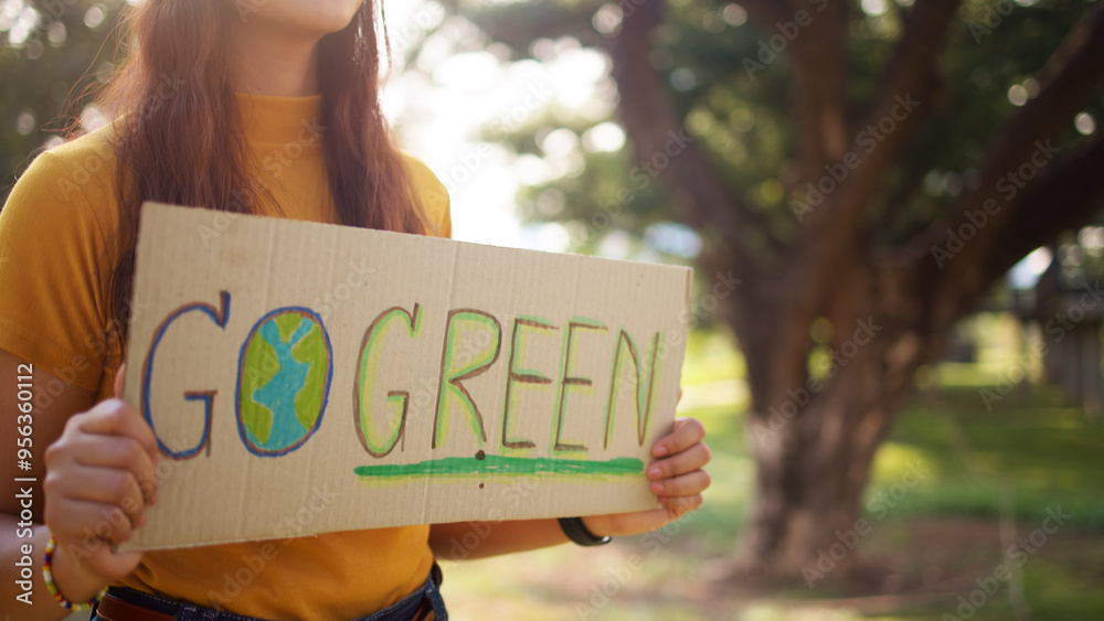 Go green Gen Z woman asia young people smile looking at camera showing ...