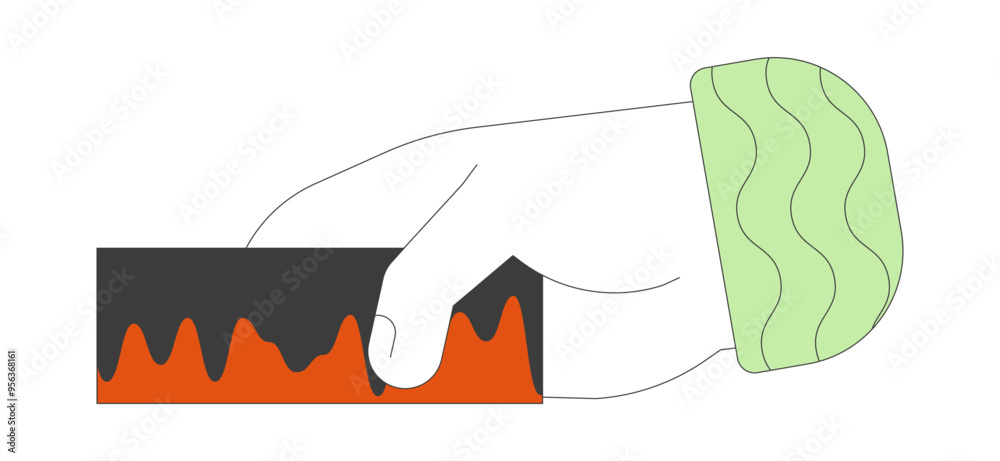 Hand holding table with infographic cartoon illustration. Business data ...