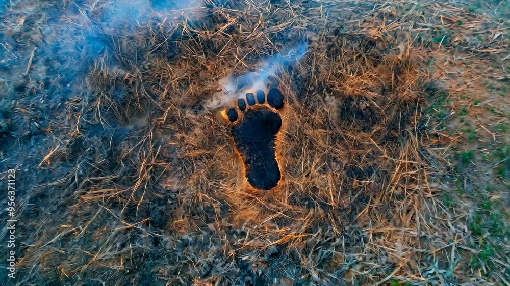 Dried grass set fire and burned become human footprint, carbon ...