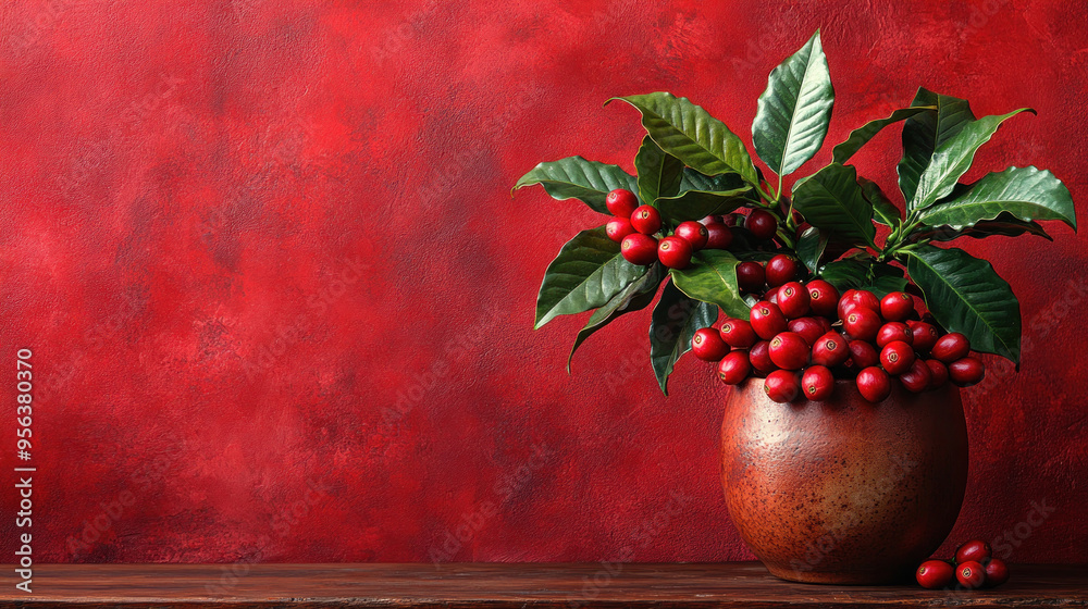 Coffee Plant with Red Berries: A coffee plant with ripe red coffee ...