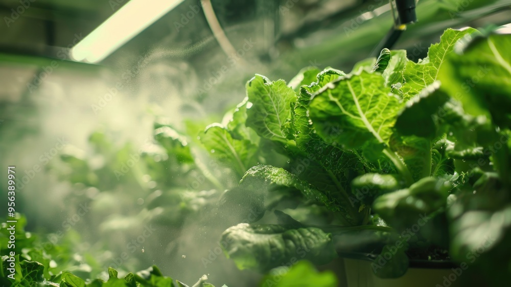 Indoor aeroponic garden with plants flourishing under nutrient misting ...