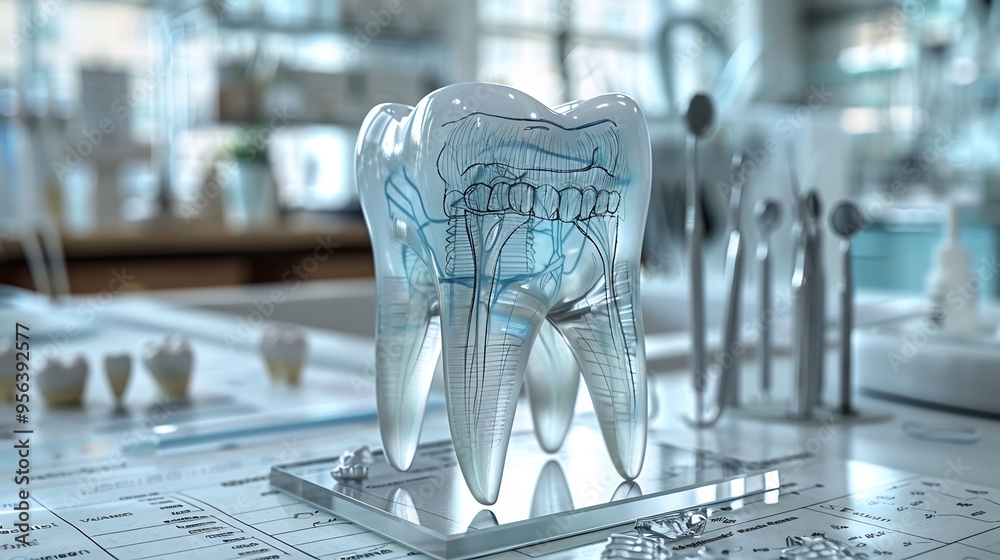 Creative depiction of dental education materials including diagrams of ...