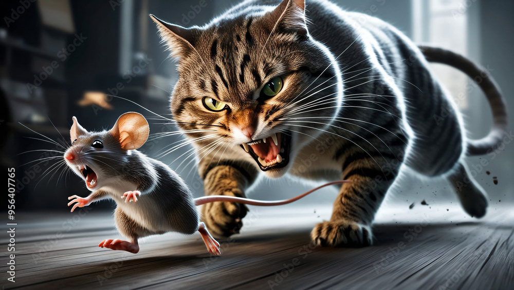 illustration of a small mouse running scared and screaming because it ...