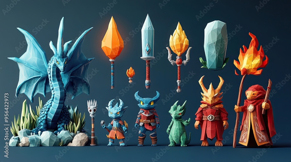 10. Colorful 3D graphic elements collection for a video game cover ...