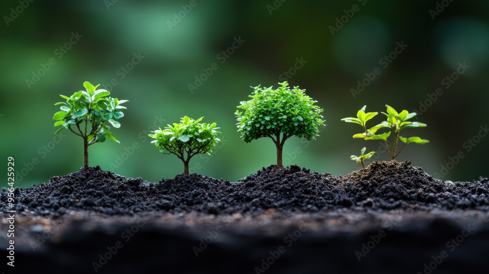 Tree Growing Over Time: A sequence showing the stages of a tree growing ...