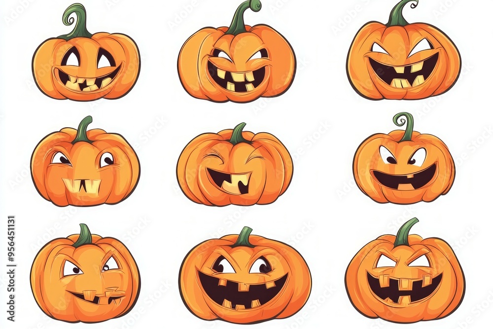 cute halloween carved pumpkin clipart sheet with different expressions ...