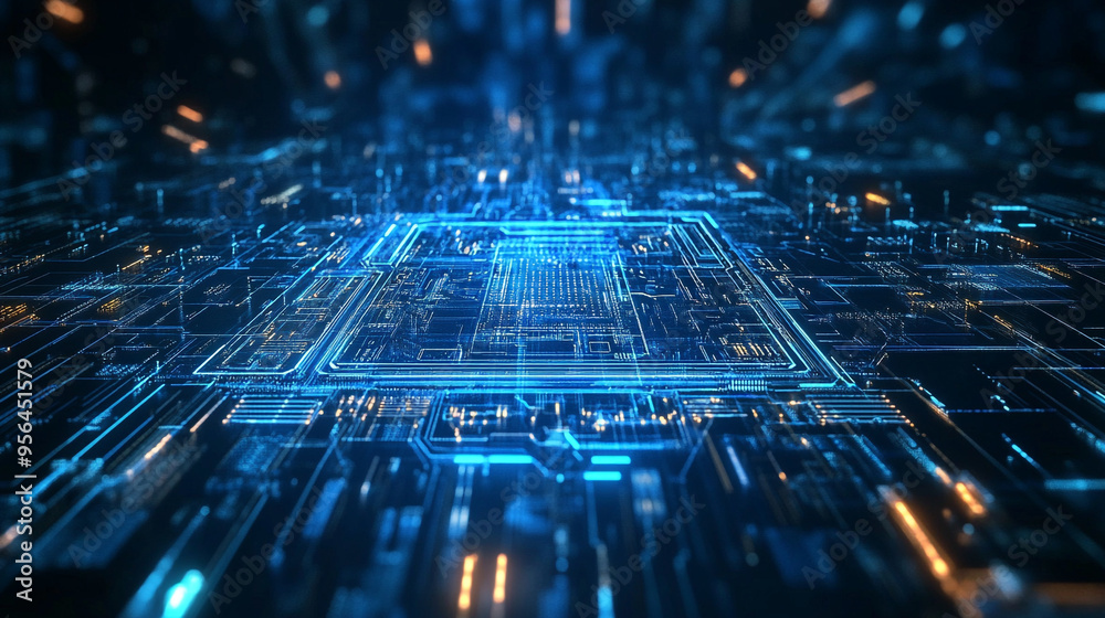 Supercomputer CPU and GPU, circuits mother board interconnection with ...