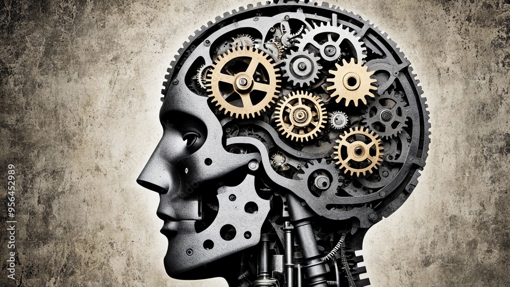 Mechanical Brain, a brain with exposed gears and cogs integrated into ...