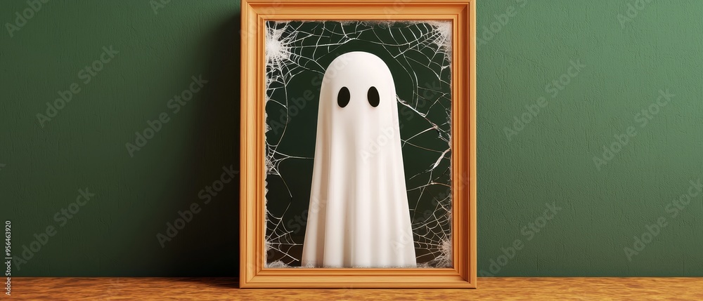 halloween ghost in cracked window frame - spooky display background ...