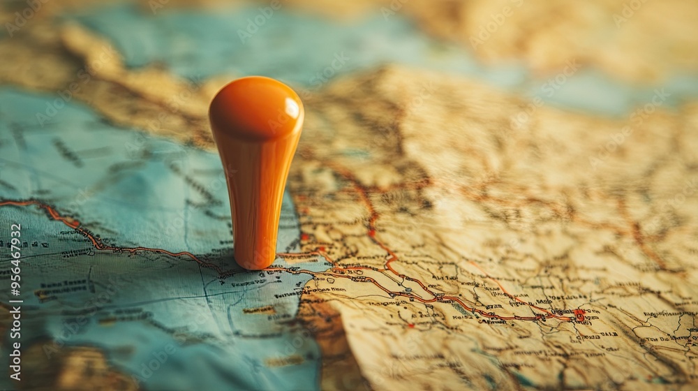 Orange Map Marker on a Physical Map: Highlighting a Specific Travel ...