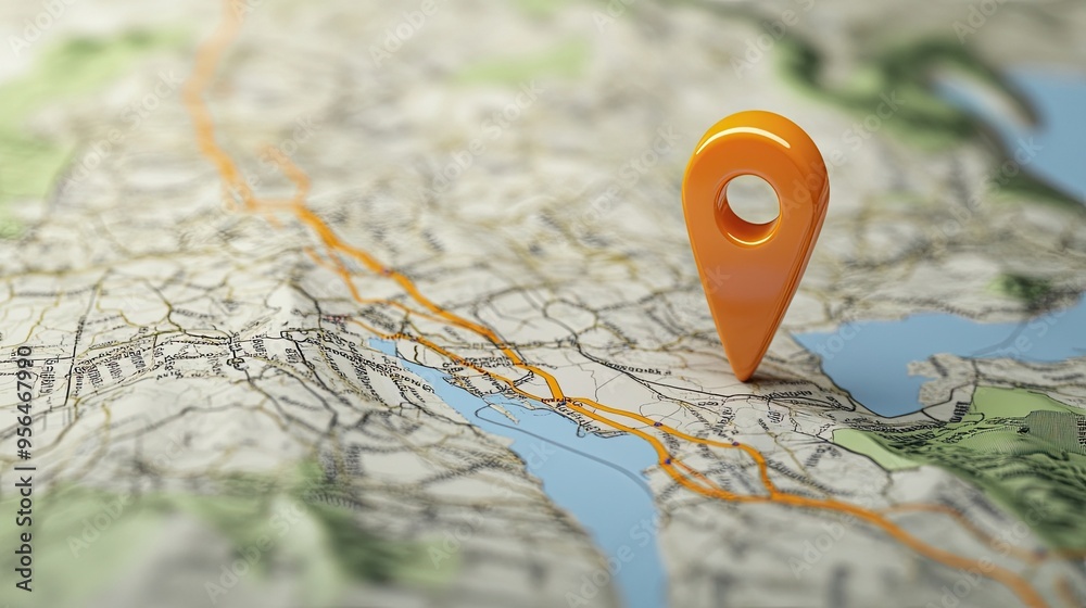 Orange Map Marker on a Physical Map: Highlighting a Specific Travel ...