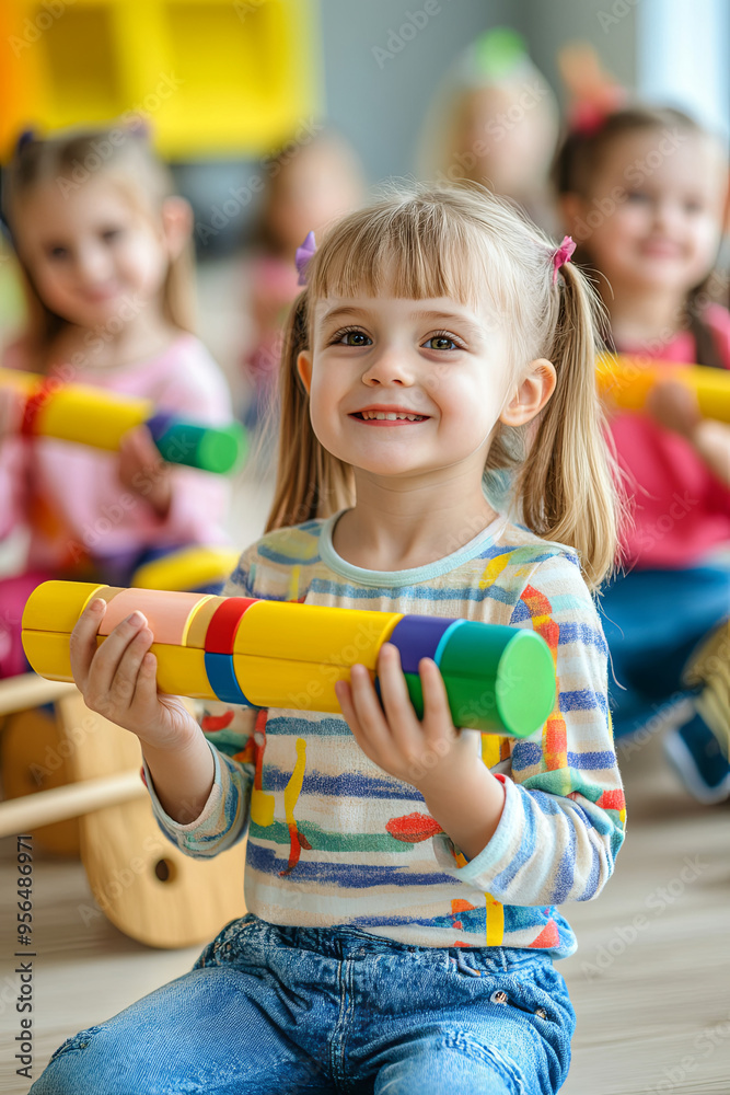 Kindergarten Children Learning Music Using Various Colorful Instruments ...