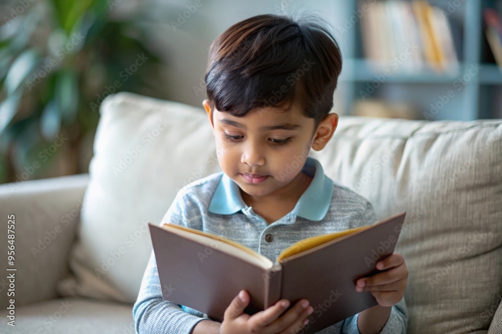 Indian Child Reading a Storybook - An Indian child engrossed in reading ...