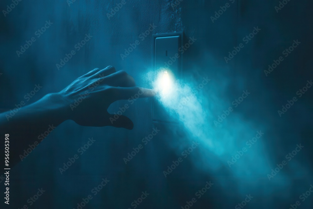 dramatic silhouette of hand reaching for light switch energysaving ...