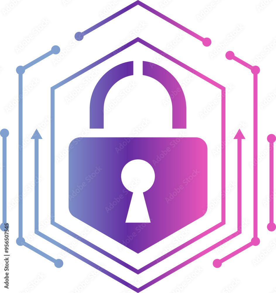 Cybersecurity lock icon representing digital data protection, network security, encryption ...